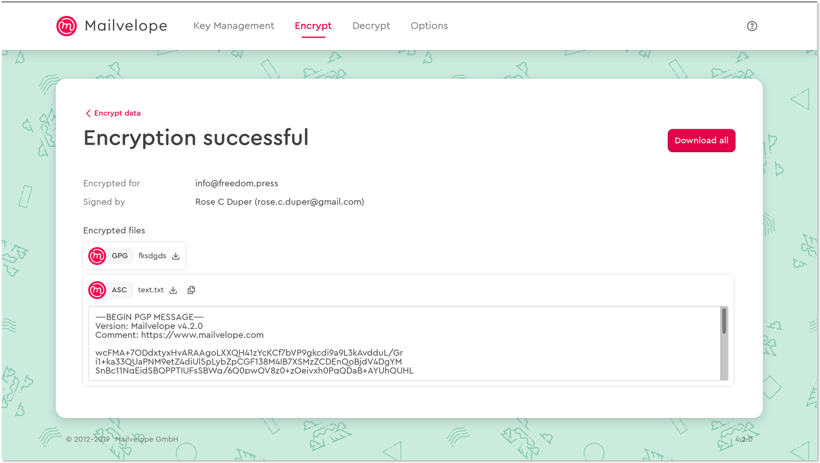 Encrypting email with Mailvelope