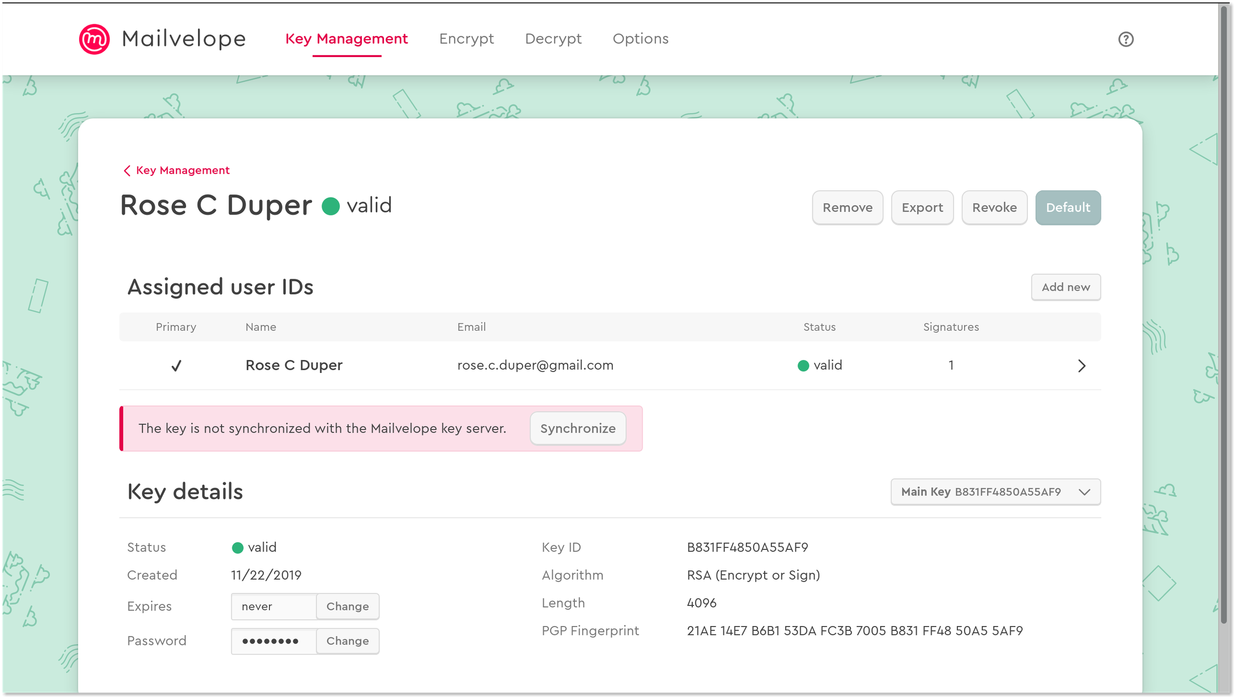 Encrypting email with Mailvelope