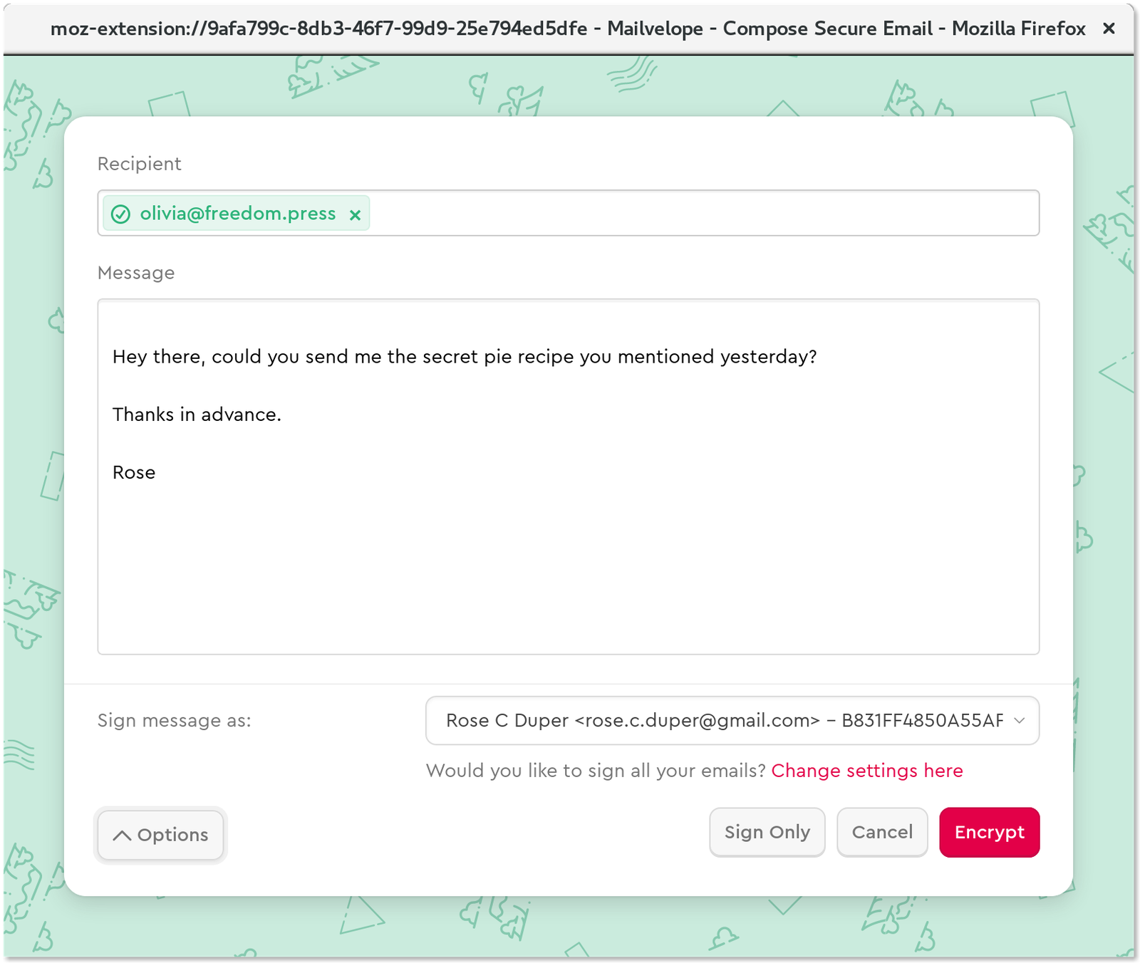 Encrypting email with Mailvelope